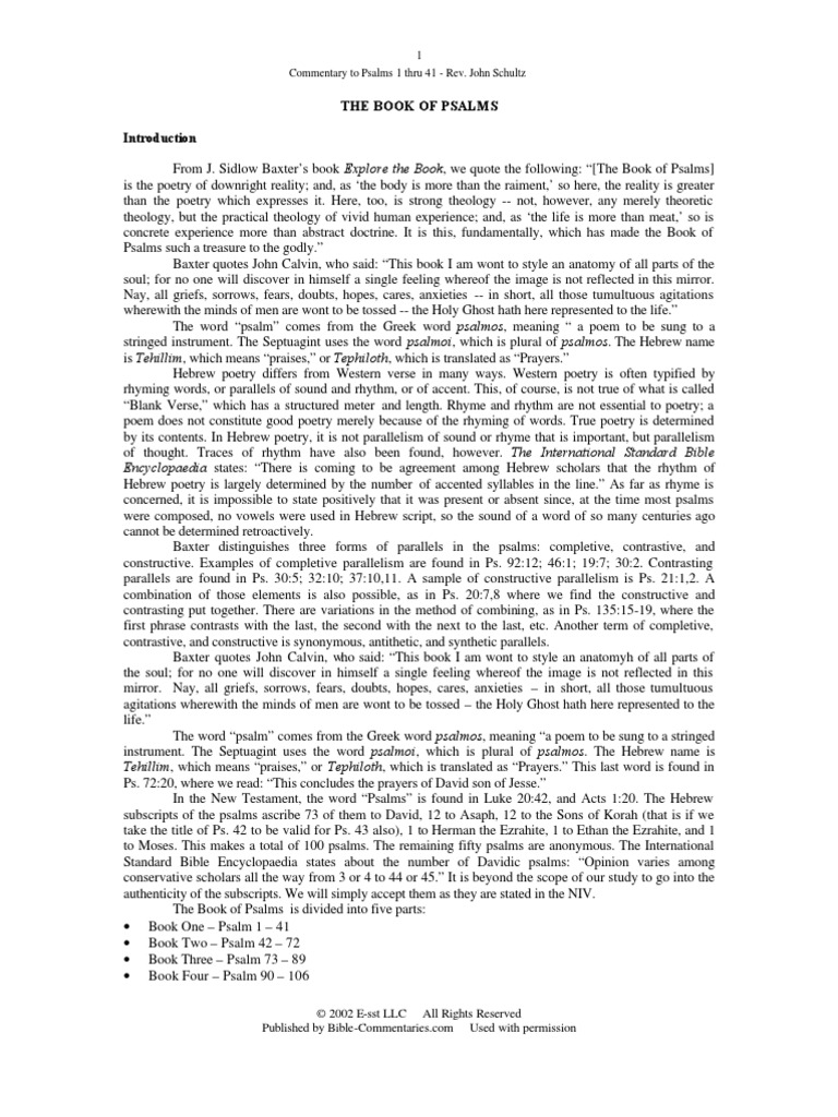 Commentary To Psalms 1 Thru 41 - Rev. John Schultz | PDF | Last ...