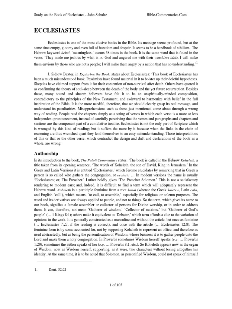 Ecclesiastes: A Study by John Schultz | PDF | Ecclesiastes | Solomons