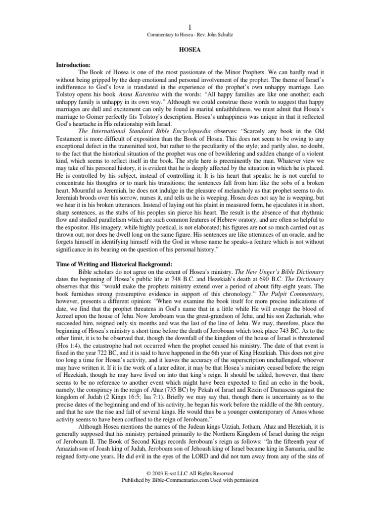 Commentary To The Book of Hosea - Rev. John Schultz | PDF | Hosea | Old ...