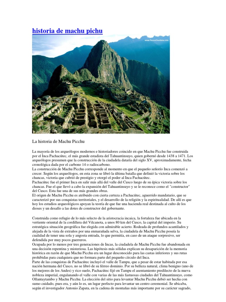 Historia de Machu Pichu | PDF | Machu Picchu | Imperio Inca