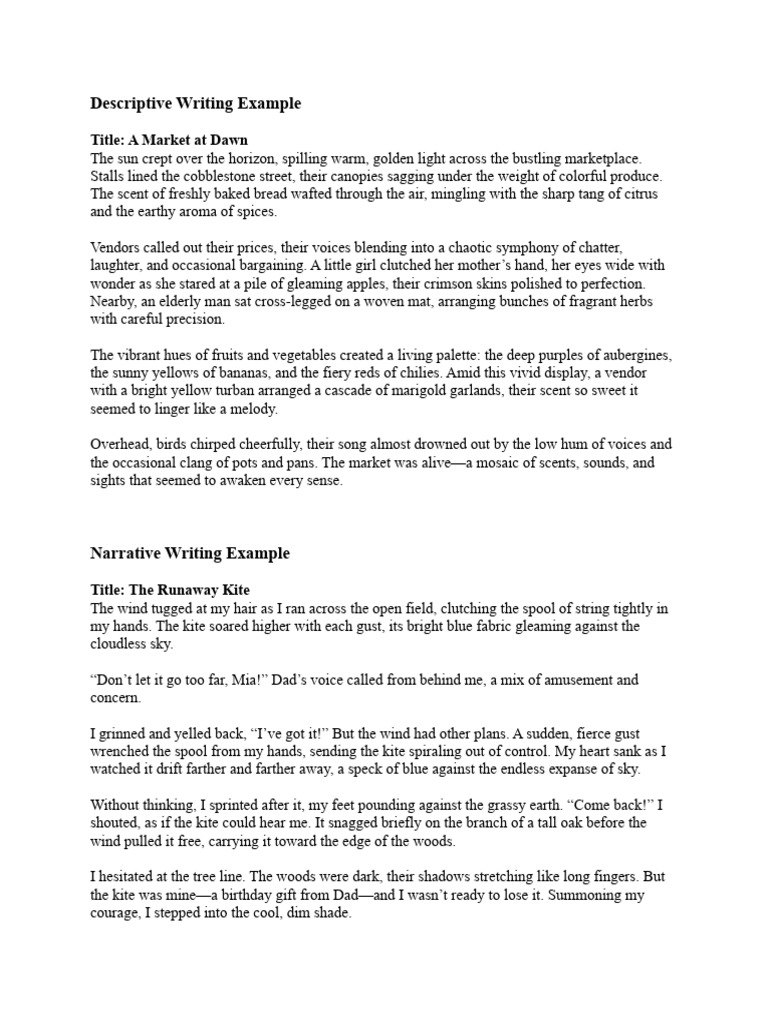 Descriptive and Narrative Writing Example With Comparison Explanation ...