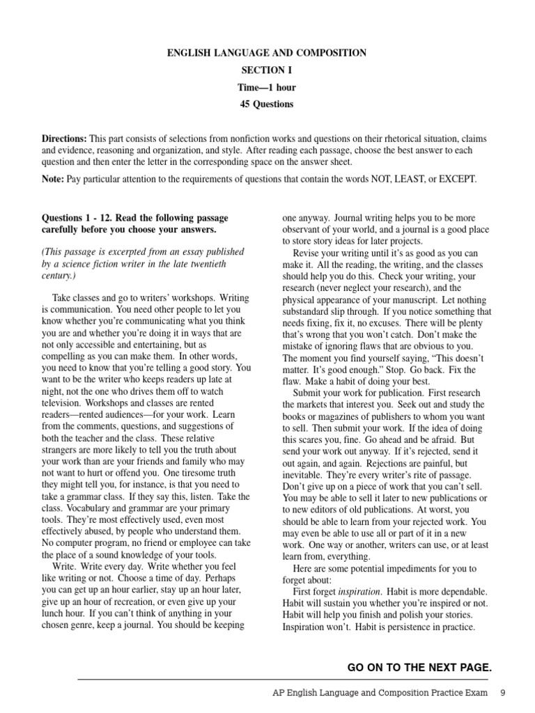 AP Lang Practice Test | PDF