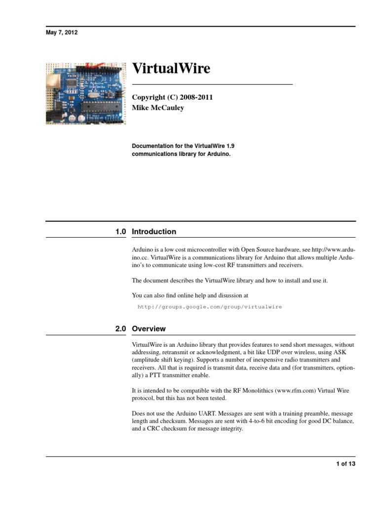 Virtual Wire | PDF | Arduino | Library (Computing)