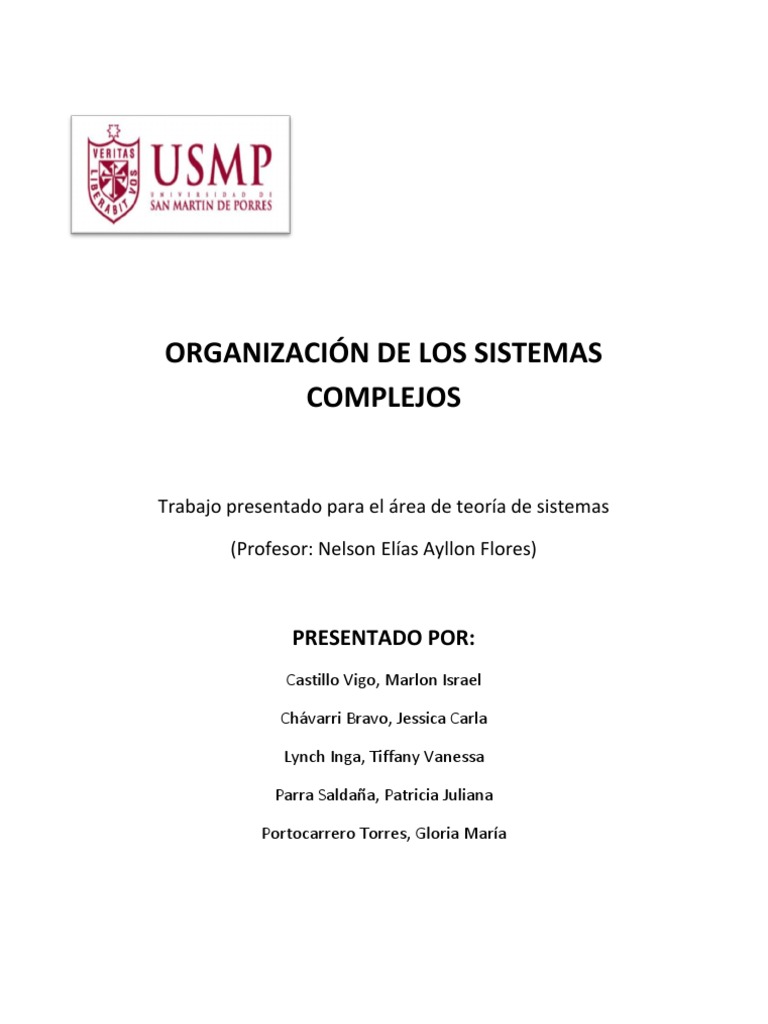 Organización de Sistemas Complejos | PDF | Sistema | Teoría de sistemas