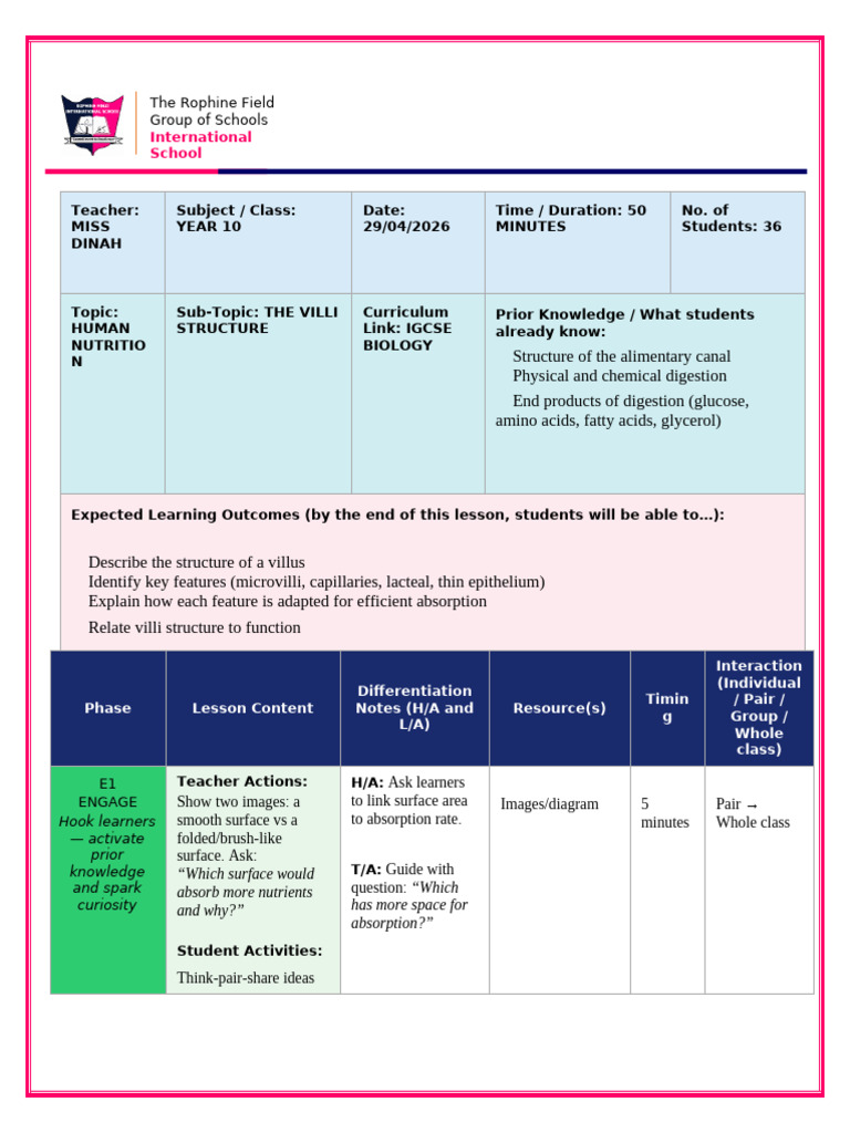 Biology Lesson Plan Year 10 Ls 3,Wk 2 | PDF