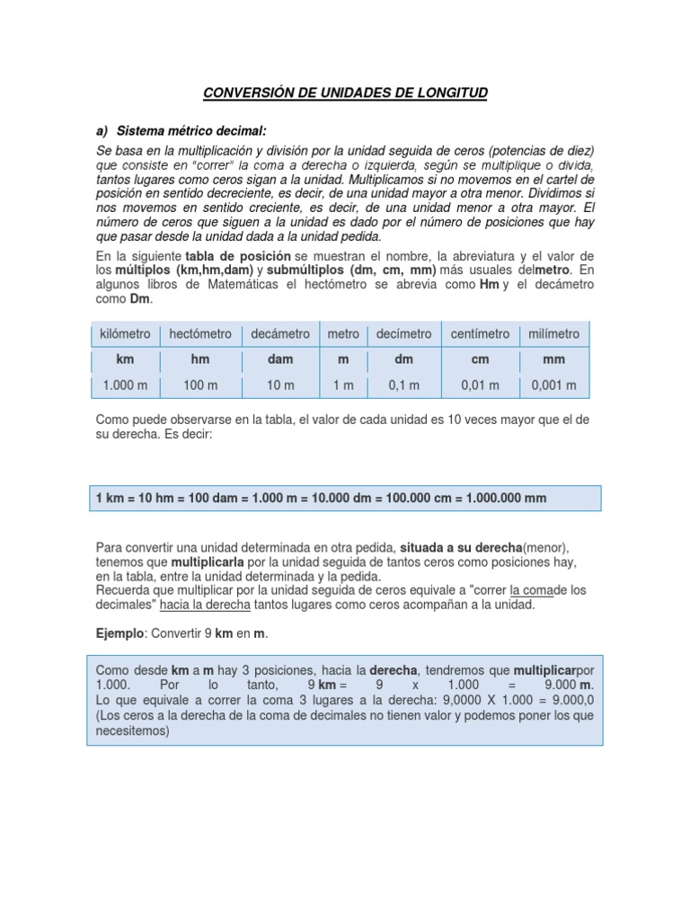 Conversión de Unidades de Longitud | Descargar gratis PDF | Pie (unidad ...