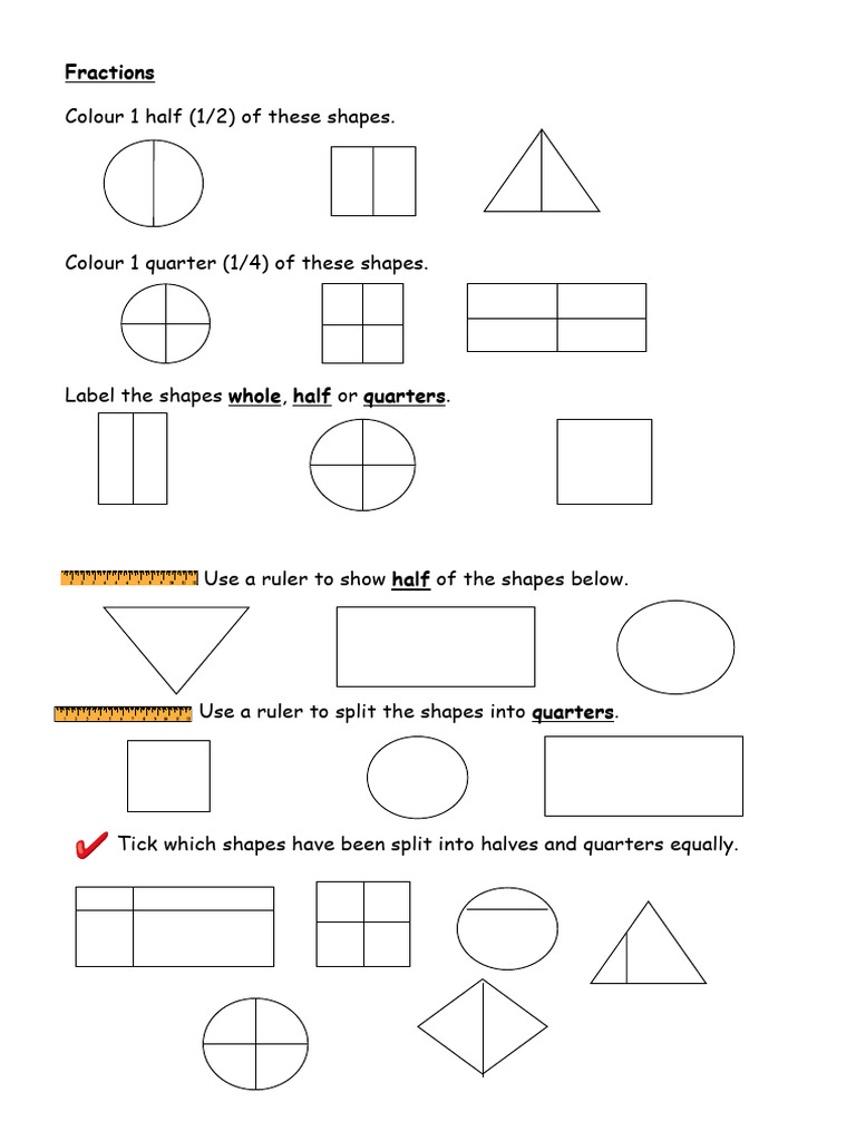 Fractions Half and Quarters Worksheets | PDF