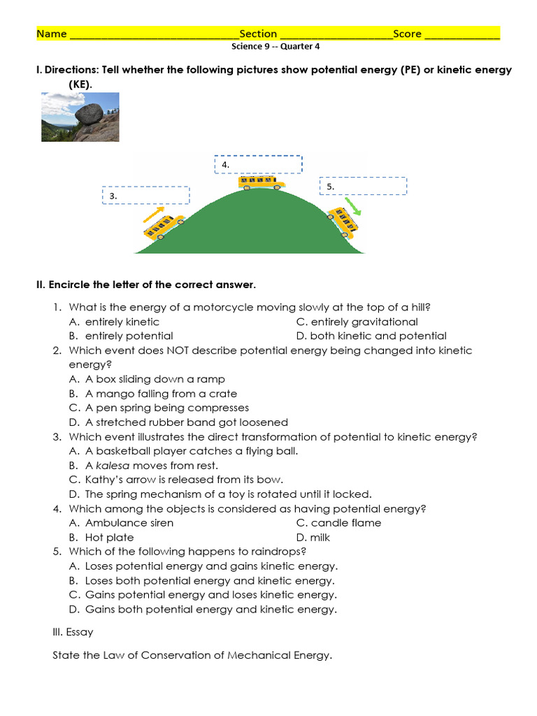 Mechanical Energy Worksheet 1 | PDF