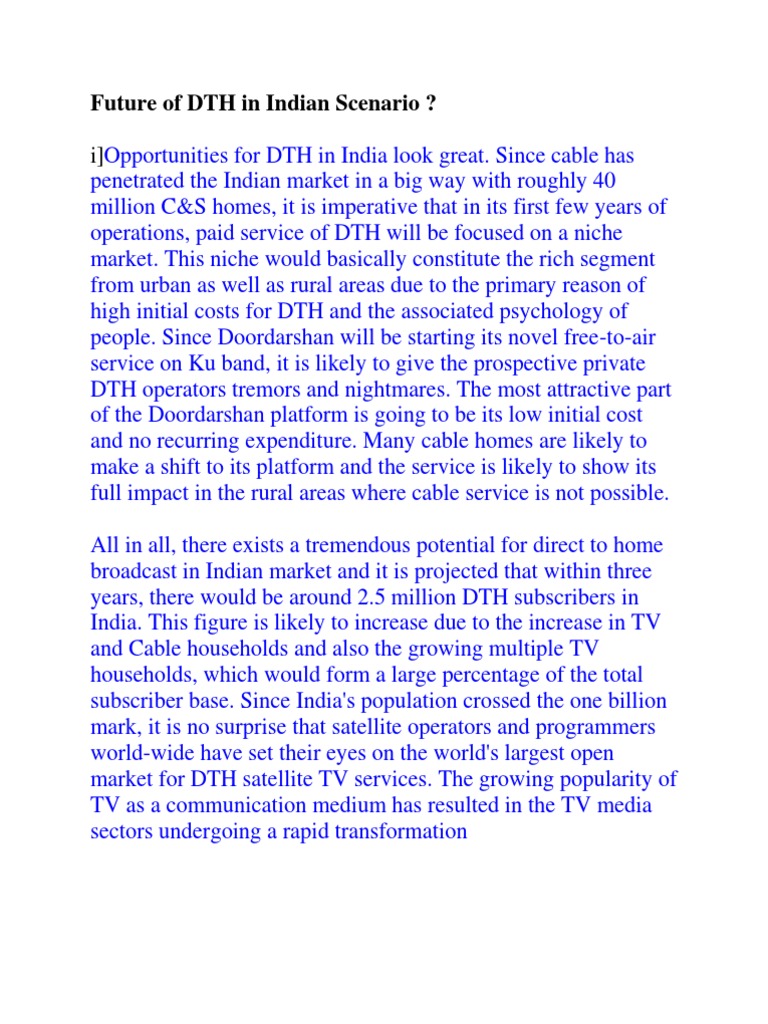 DTH vs Cable: India's TV Future | PDF | Satellite Television ...