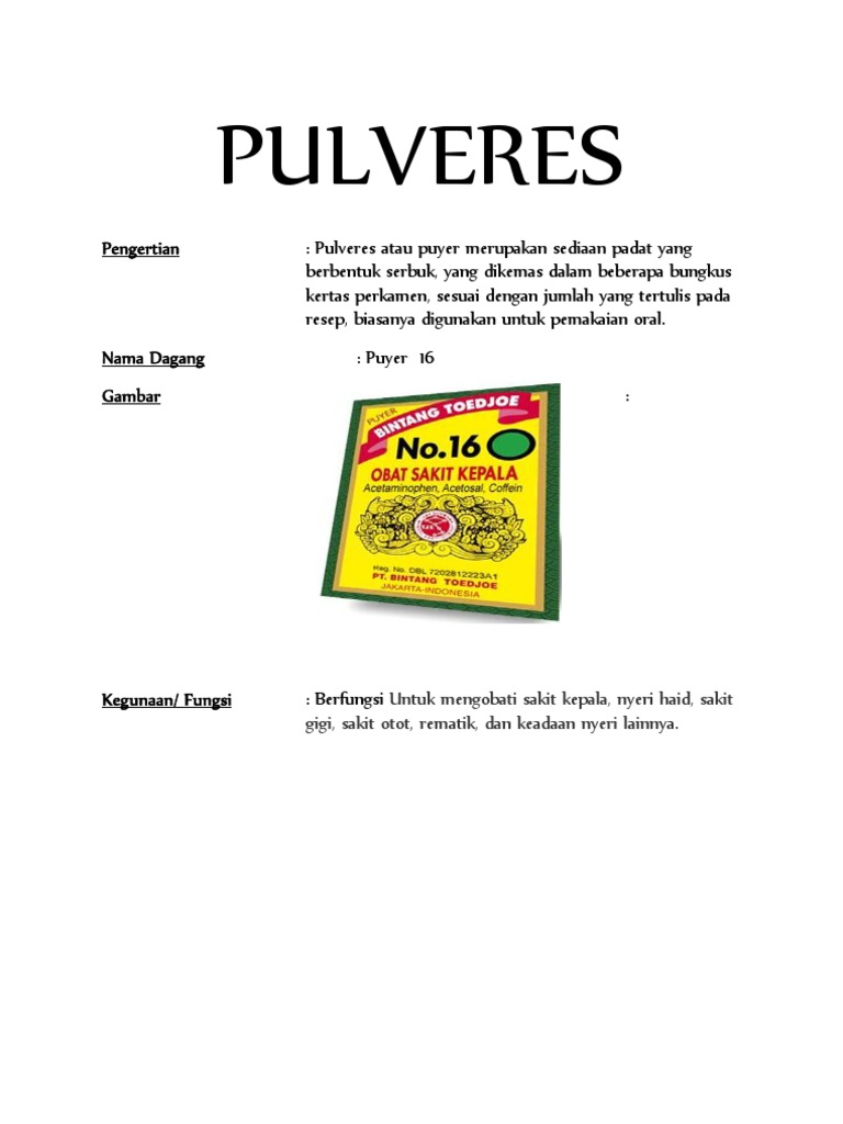 Pengertian dan Contoh Obat Pulveres | PDF