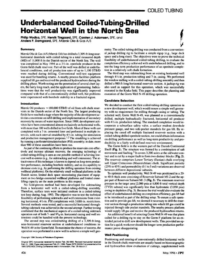 Underbalanced Coiled Tubing Drilled Horizontal Well in The North Sea ...