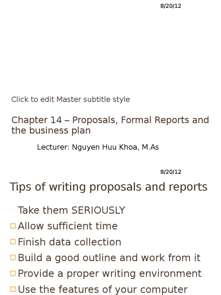 Chapter 14 Proposals Formal Reports And The Business Plan Pdf