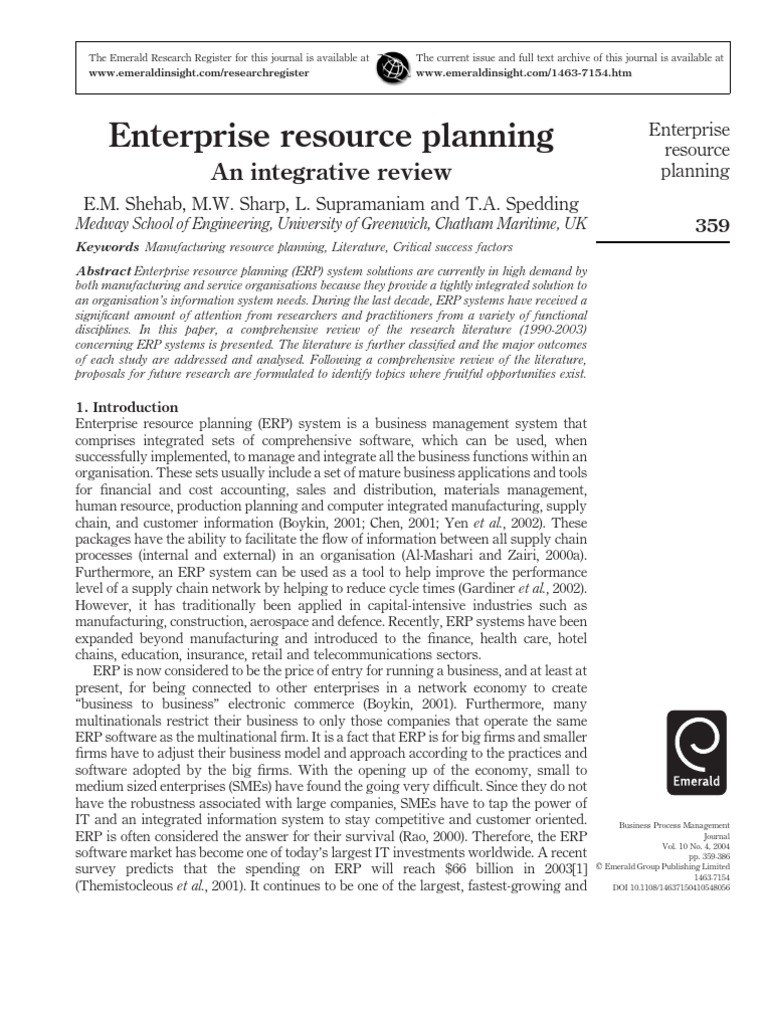 Enterprise Resource Planning: An Integrative Review | PDF | Business