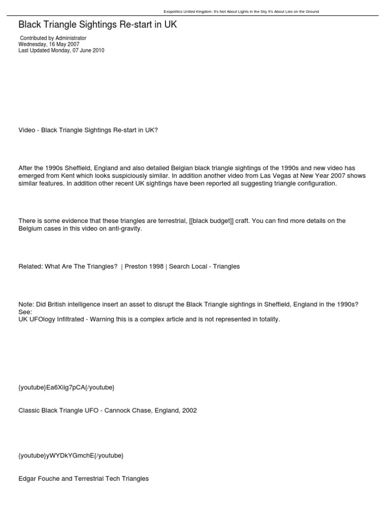 Black Triangle Sightings Re-Start in UK | PDF | Unidentified Flying ...