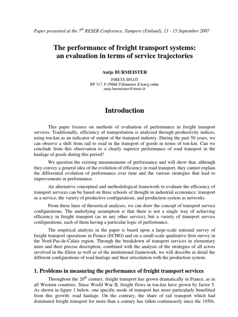 The Performance of Freight Transport Systems: An Evaluation in Terms of ...