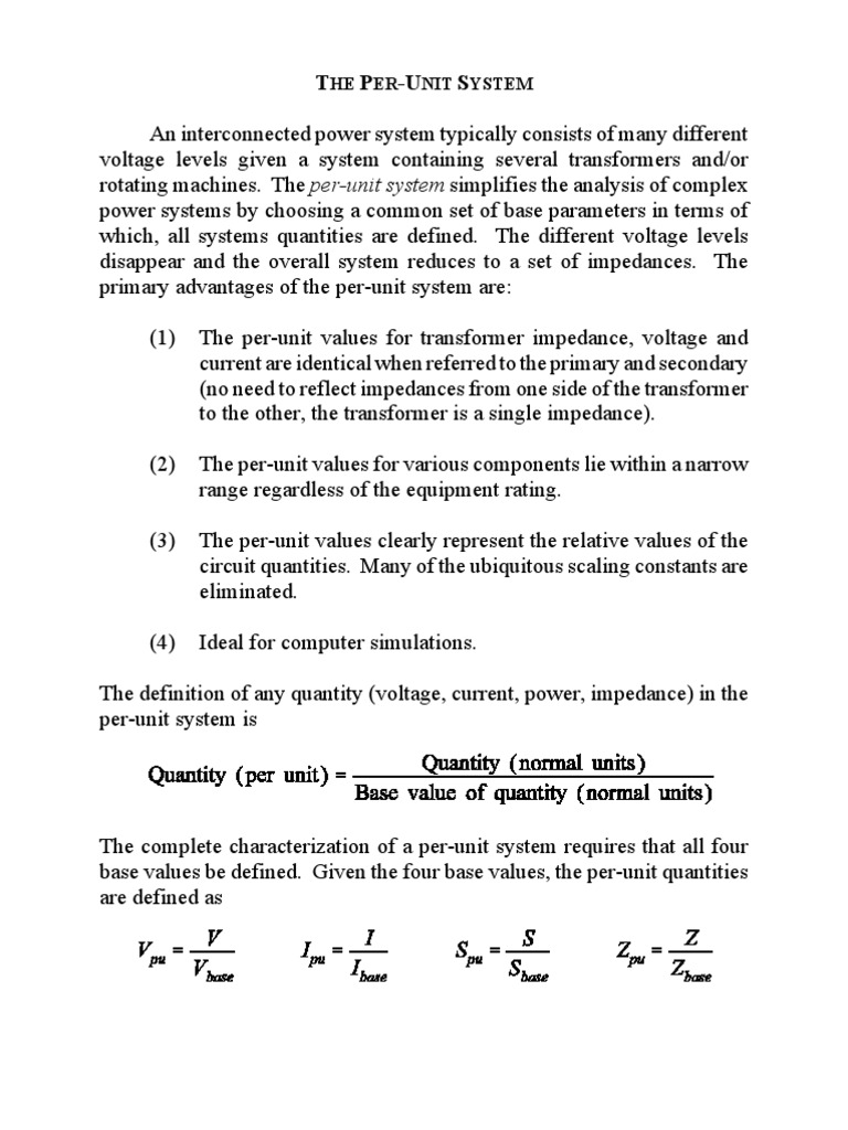 Per Unit System | PDF | Transformer | Electrical Impedance