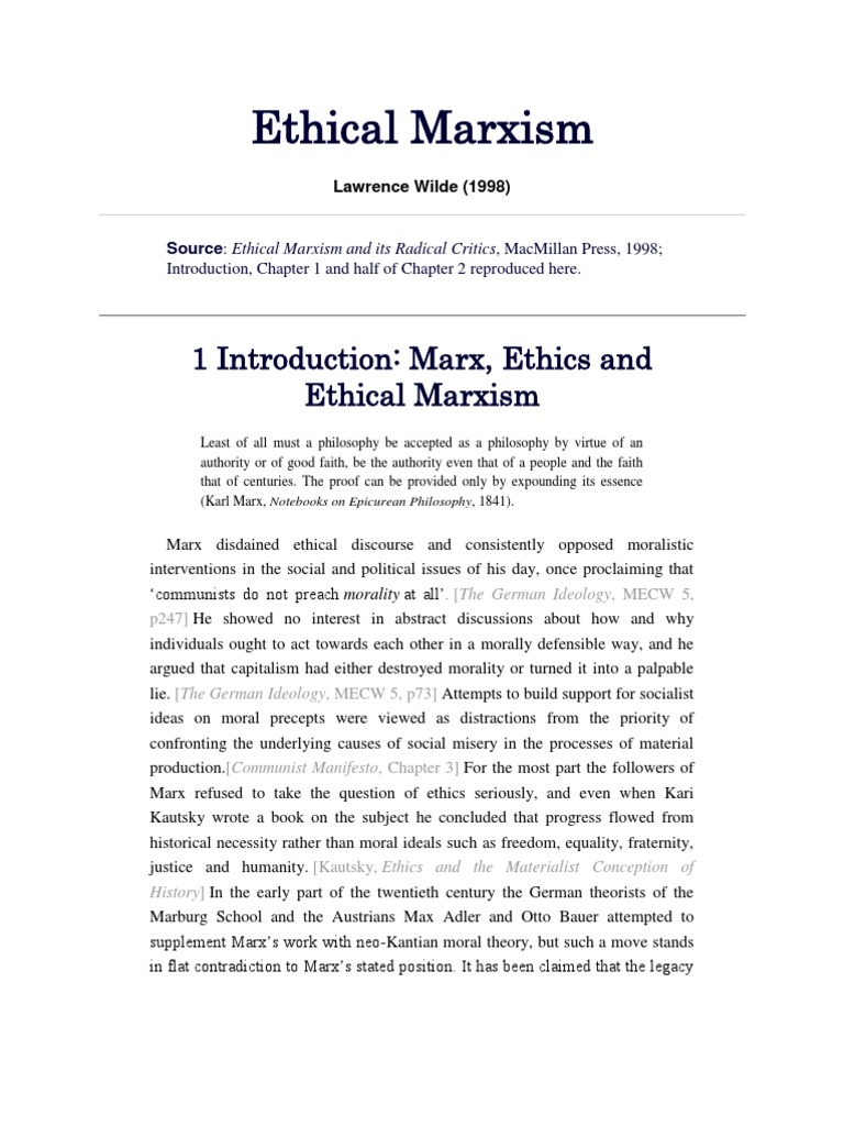 1 Introduction: Marx, Ethics and Ethical Marxism | PDF | Karl Marx ...