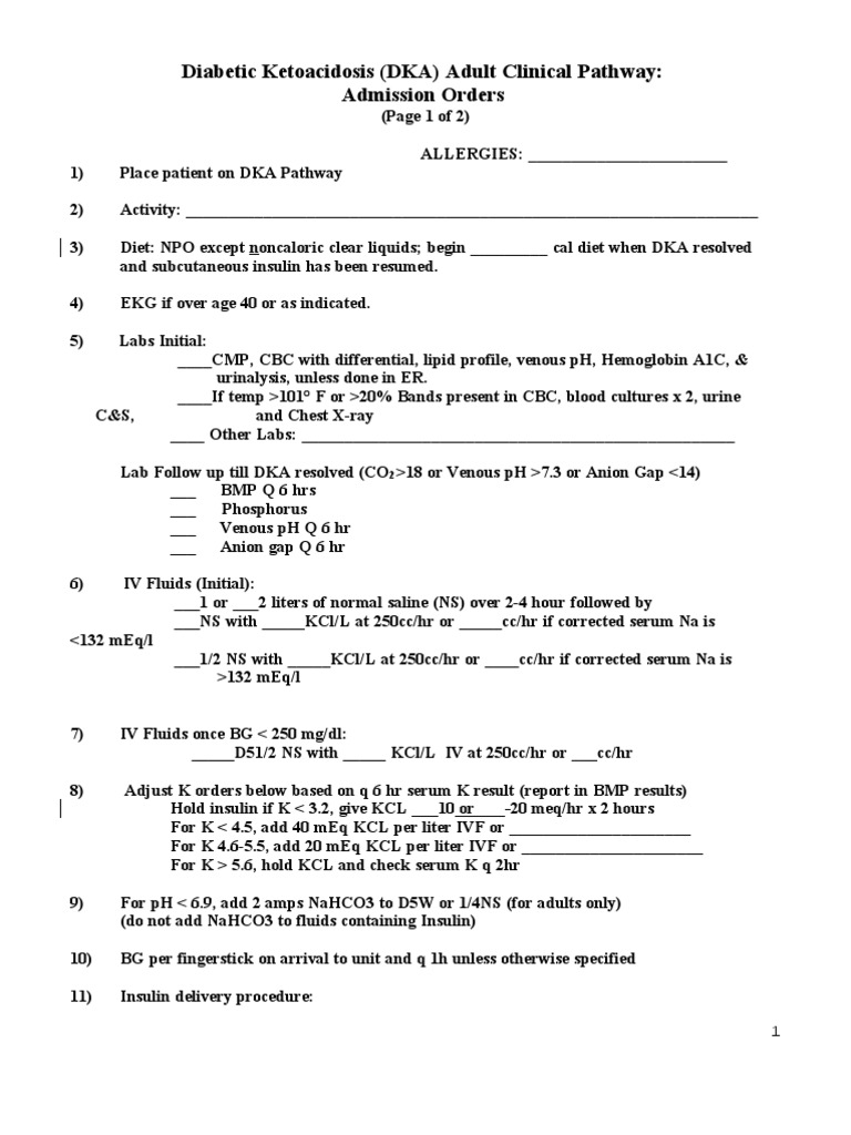 DKA Adult Admission Orders Guide | PDF