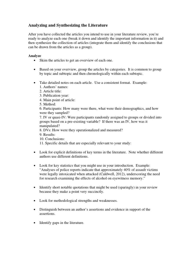 Analyzing Synthesizing | PDF | Literature Review | Statistics