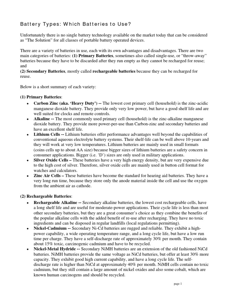 Battery Types: Which Batteries To Use? | Download Free PDF | Battery ...
