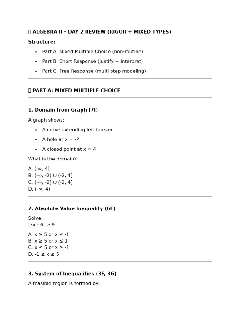 PT4 Algebra II TEKS Review Worksheet | PDF | Inequality (Mathematics ...