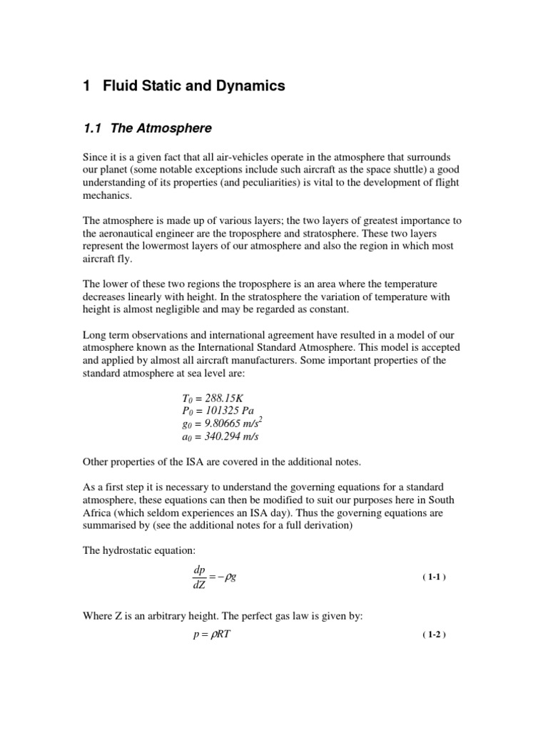 1 Fluid Static and Dynamics: 1.1 The Atmosphere | PDF | Applied And ...