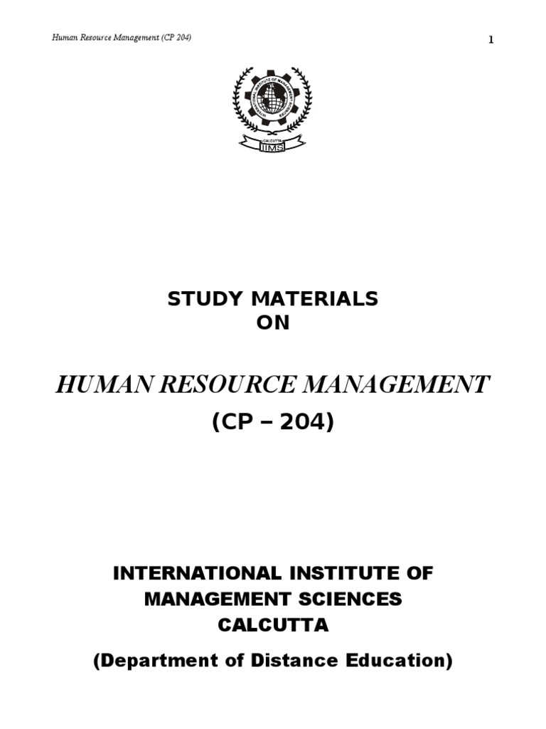 Human Resource Management (CP-204) | PDF | Human Resource Management ...
