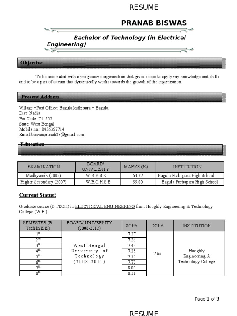 Pranab Biswas Resume | PDF | Secondary School | Matlab