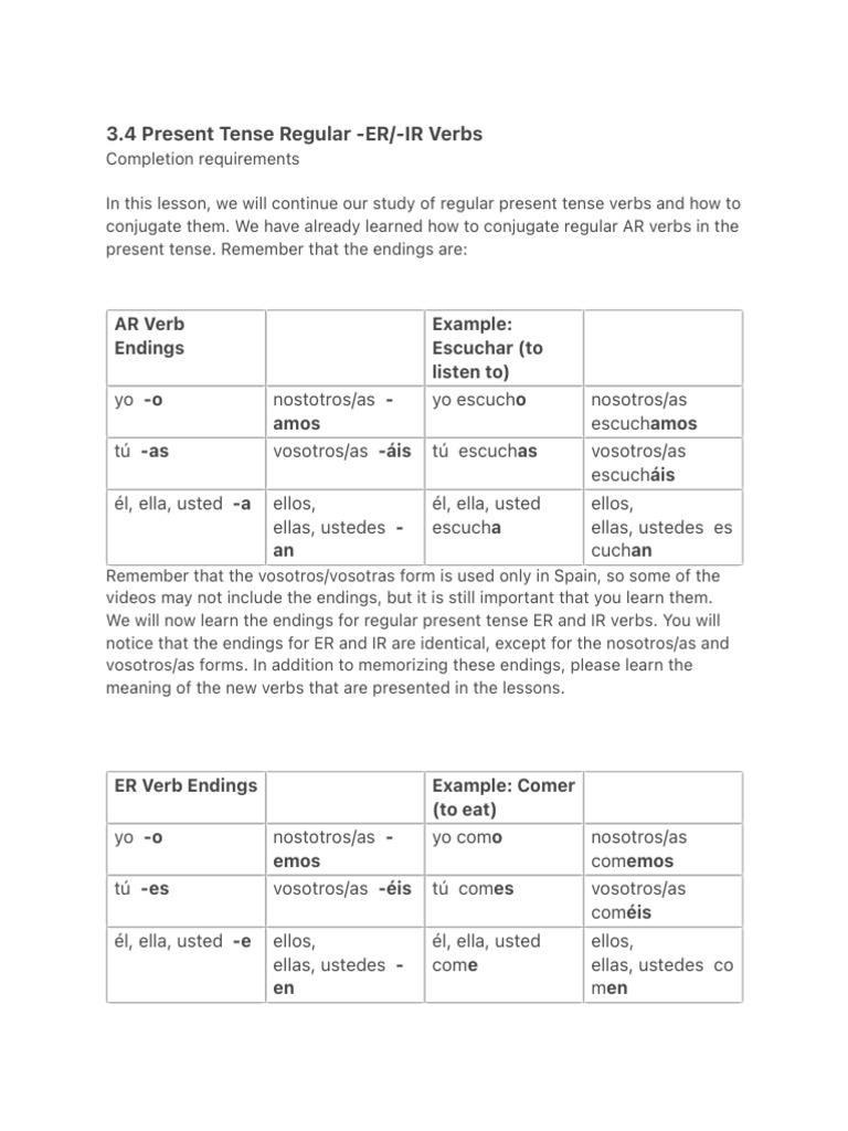 3.4 Present Tense Regular -ER:-IR Verbs | PDF | Grammatical Conjugation ...
