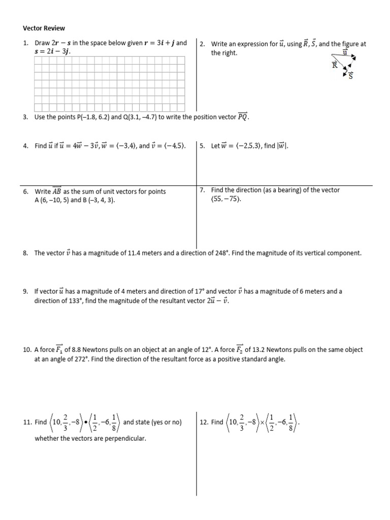 Vectors Worksheet Review | PDF | Force | Euclidean Vector