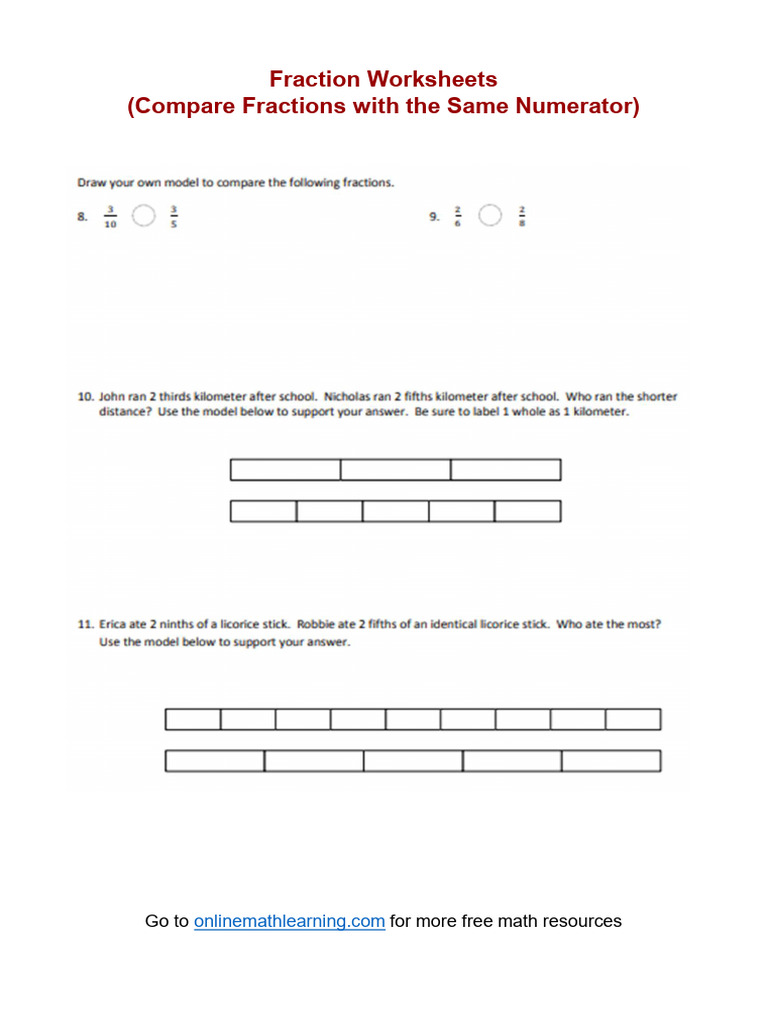 Compare Fractions Same Numerator Worksheet4 | PDF