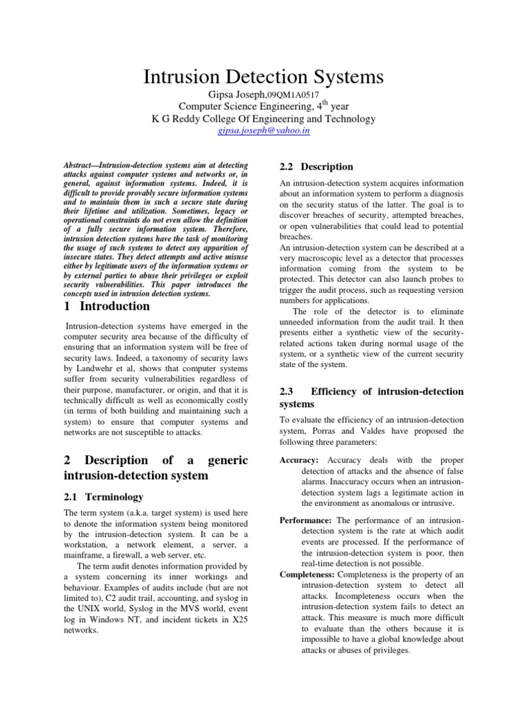 Intrusion Detection Systems: 2.2 Description | PDF | Denial Of Service ...