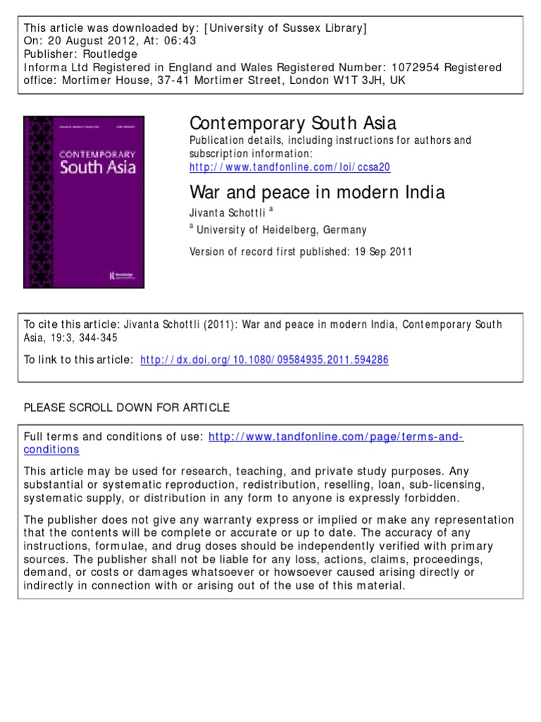 Srinath Raghavan "War and Peace in Modern India" Review | PDF ...
