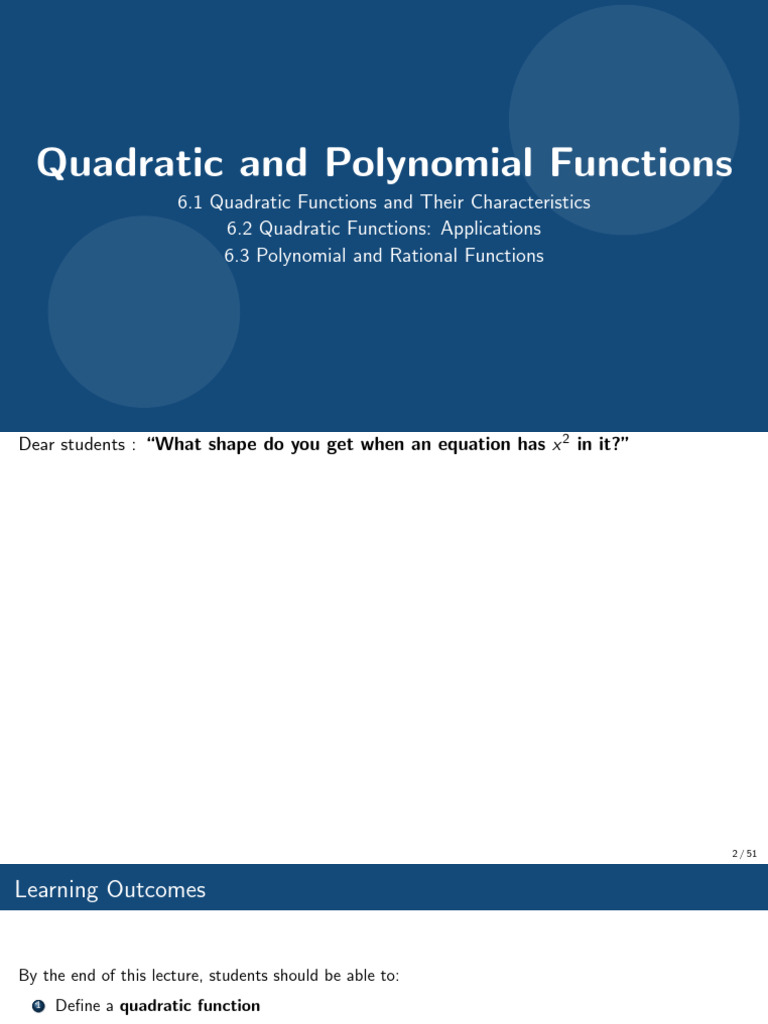 Lecture 7 Quadratic and Polynomial Functions | PDF | Polynomial ...
