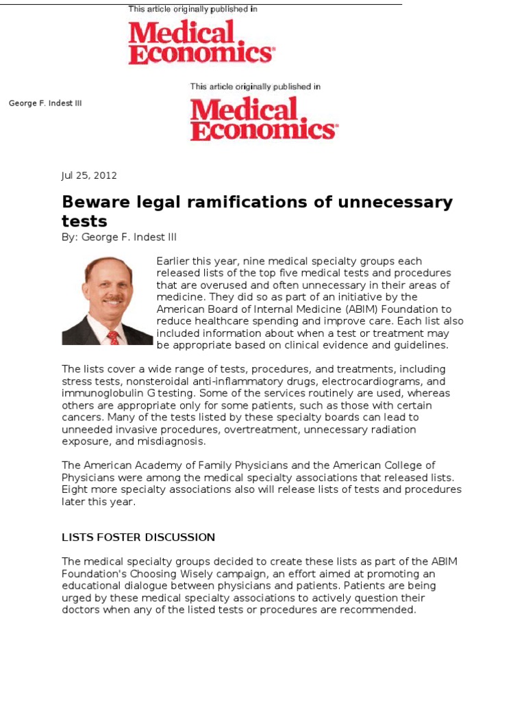 Legal Risks of Unnecessary Medical Tests | PDF | False Claims Act ...