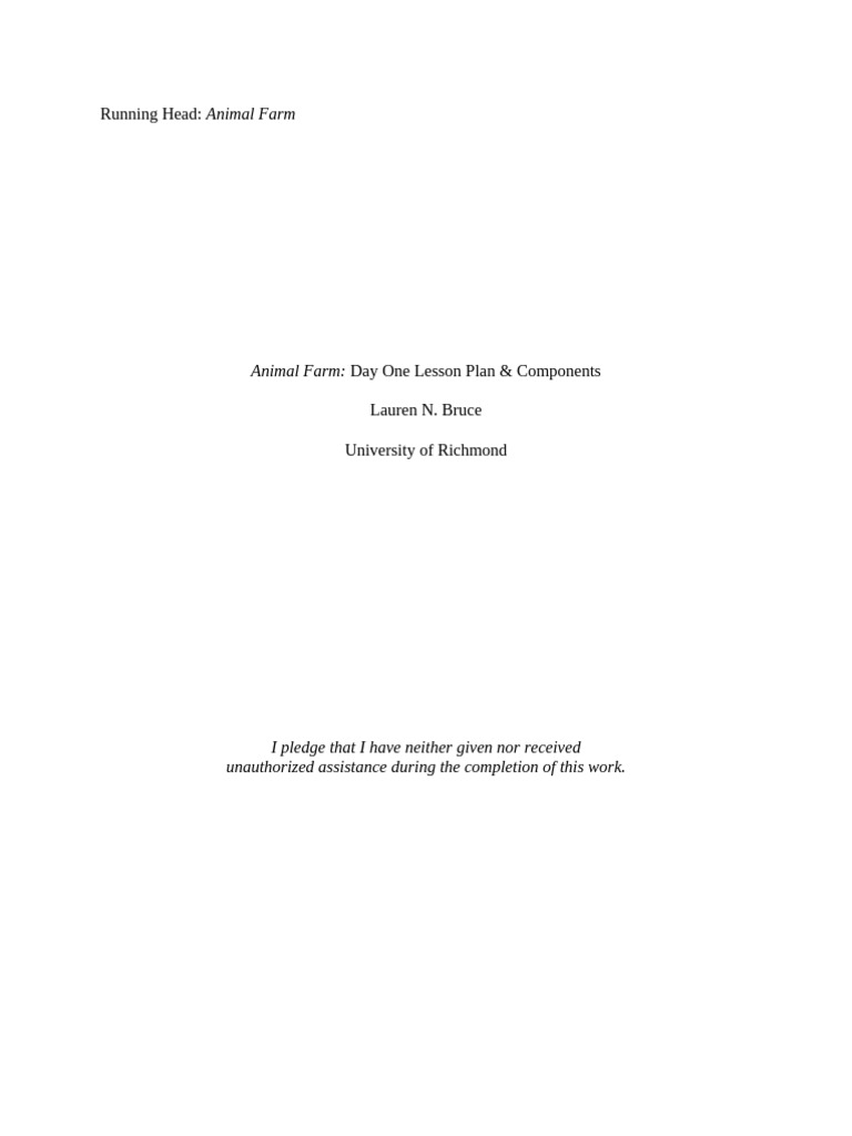 Animal Farm Lesson Plan | PDF | Reading Comprehension | George Orwell