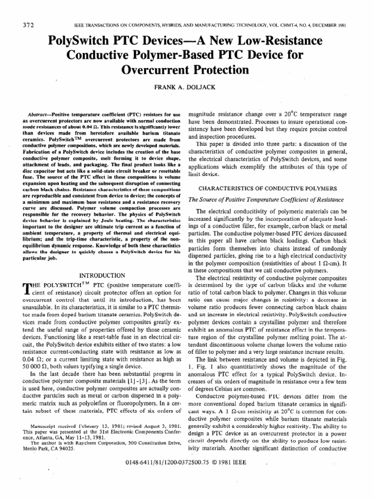 Polyswitch PTC Devices-A New Low-Resistance Conductive Polymer-Based PTC Device For Overcurrent ...