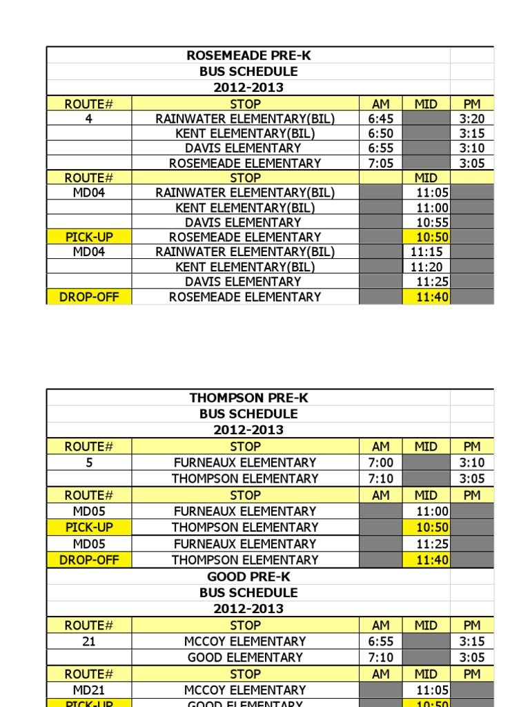 2012-2013 Bus Routes - Pre-Kindergarten | PDF