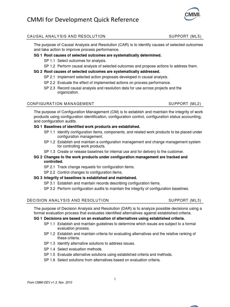 Cmmi-Dev Quick Ref | PDF