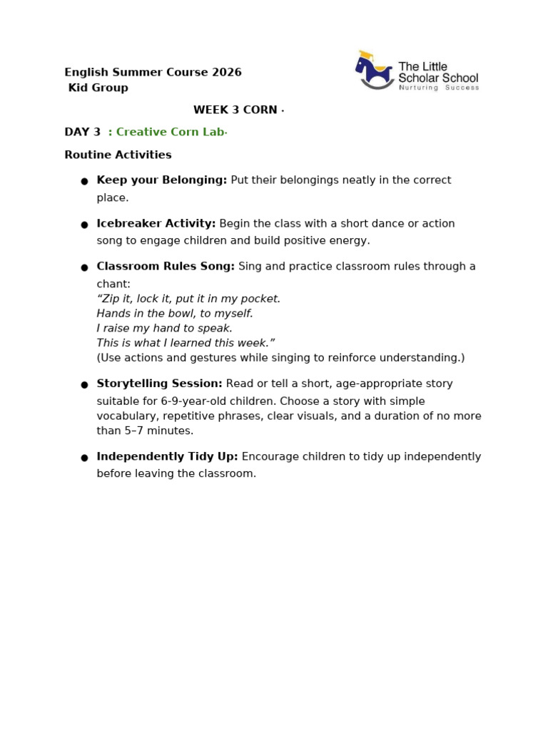 Lesson plan day 2 summer | PDF | Popcorn