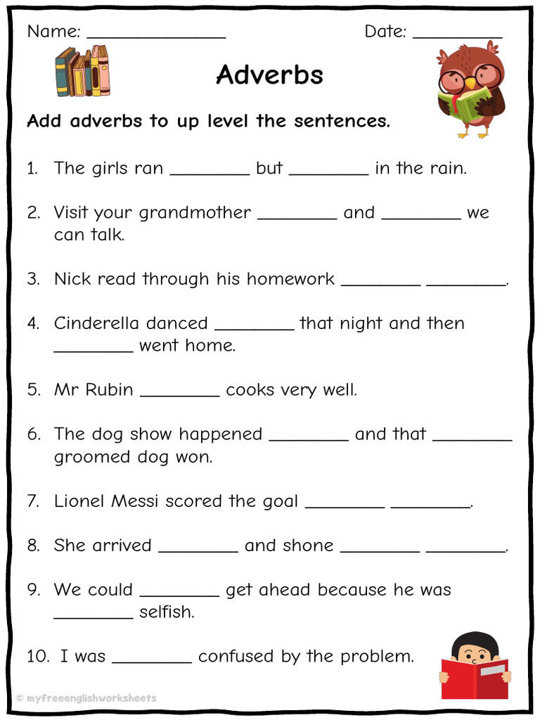 Adverbs Worksheet 4 Add an Adverb | PDF