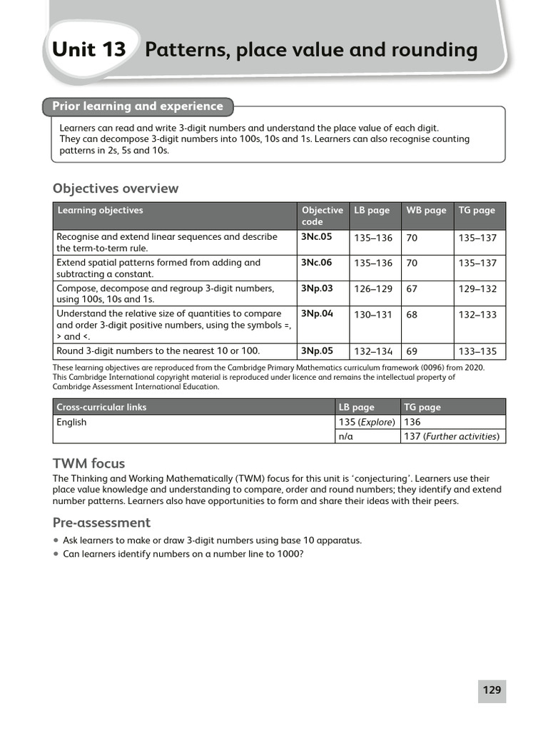 Unit 13 Patterns, Place Value and Rounding | PDF | Cognition