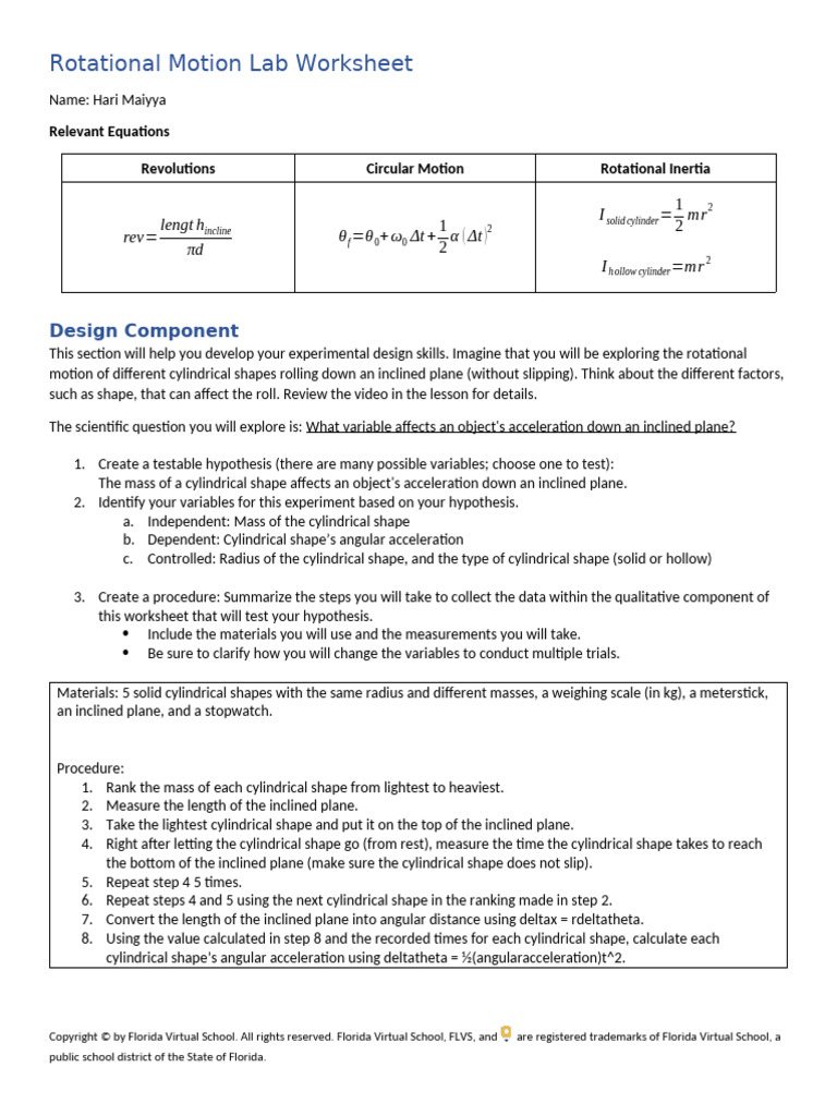 Rotational Motion Lab Worksheet | PDF | Quantity | Physical Quantities