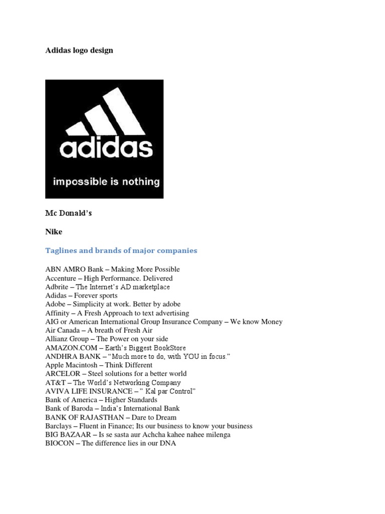 Adidas Logo Design: Taglines and Brands of Major Companies | PDF ...