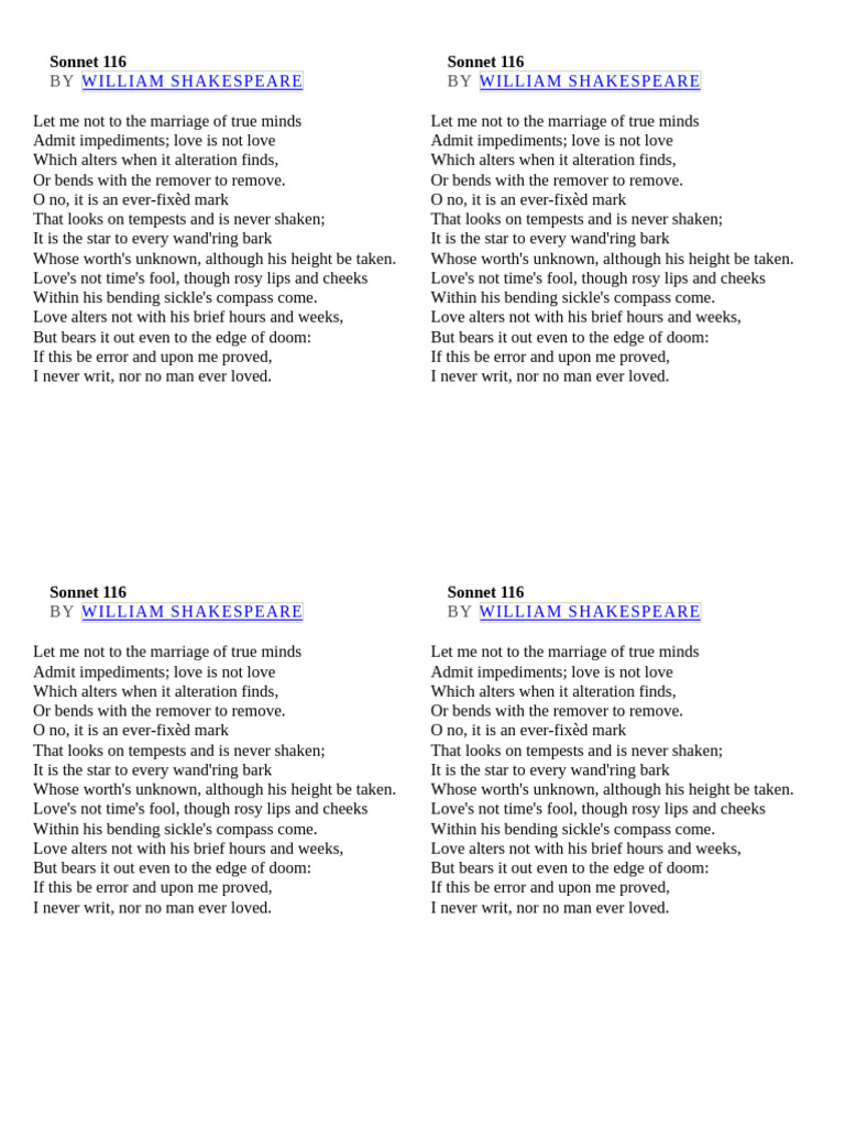 Sonnet 116 | PDF | Sonnets | Stanzaic Form