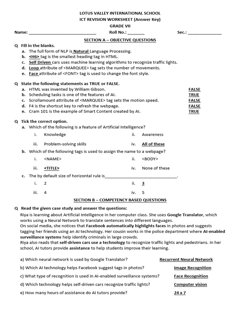 Answer Key_7 Revision Worksheet | PDF | Artificial Intelligence ...