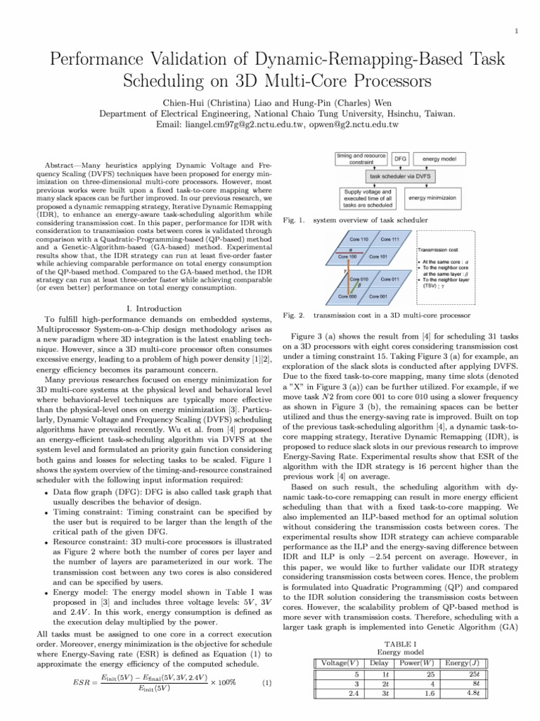 Performance Validation of Dynamic-Remapping-Based Task Scheduling On 3D Multi-Core Processors ...