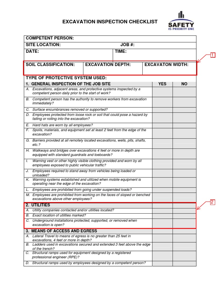ExcavationInspectionChecklist (Sample) | PDF | Excavation (Archaeology ...