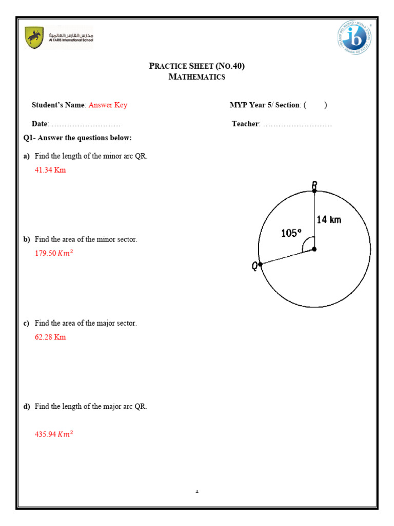 Answer Key of Year 5 Mathematics Practice Sheet 40 | PDF