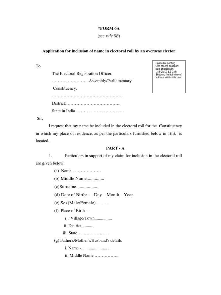 Form-6A - Overseas Indians - Voter ID Registration | PDF